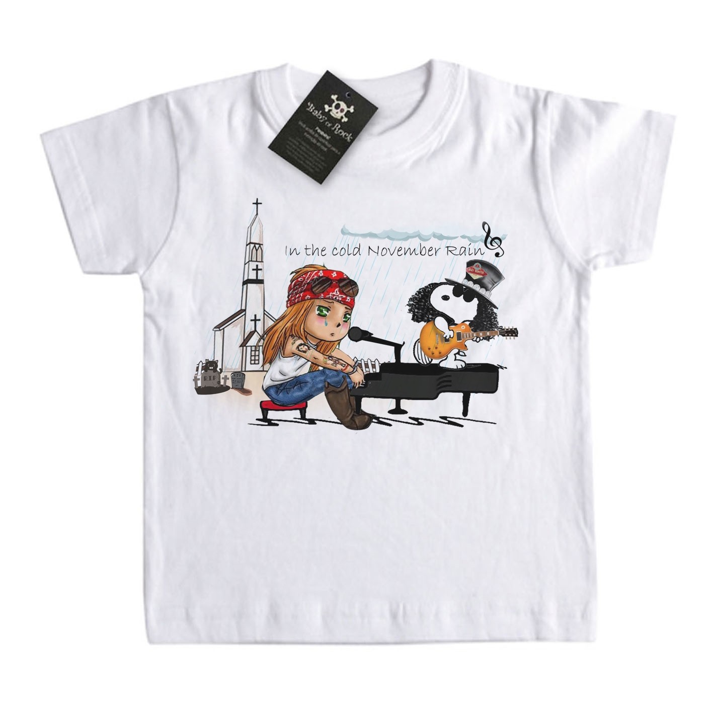 Rock Baby | Camiseta Infantil Rock Guns N Roses November Rain Snoopy